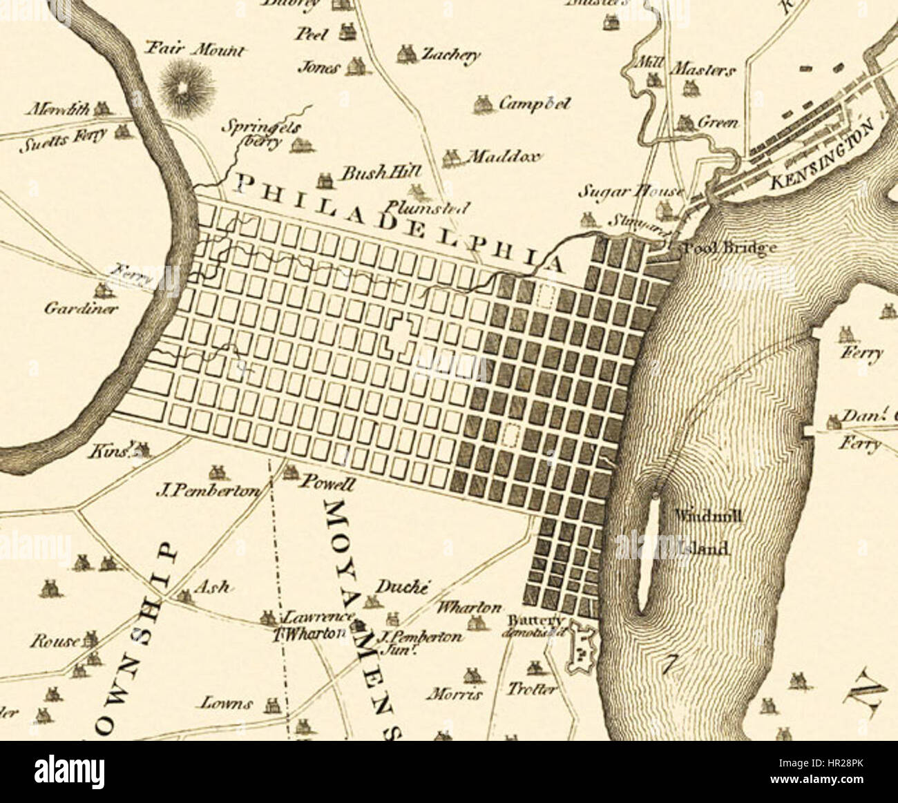 Plan of the City and Environs of Philadelphia, 1777 (detail Stock Photo ...