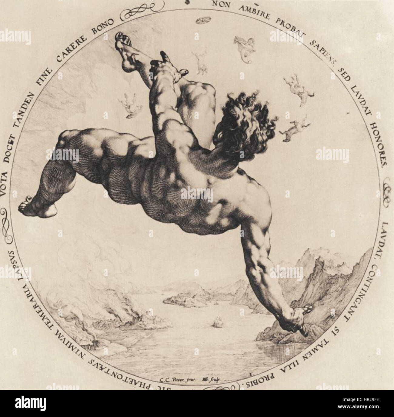 The engraving titled 'Phaeton' depicts the mythological story of ...