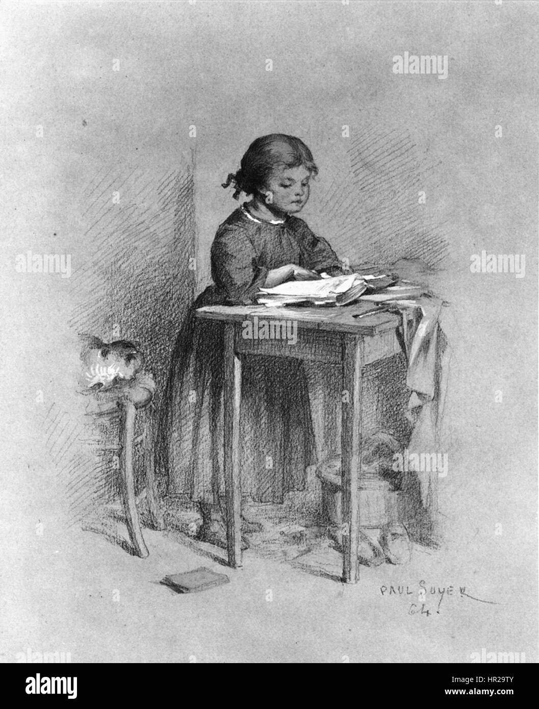 Paul Constant Soyer - Little Girl Reading - Walters 371621 Stock Photo ...