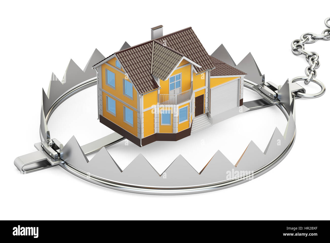 House In Bear Trap, 3D rendering isolated on white background Stock ...