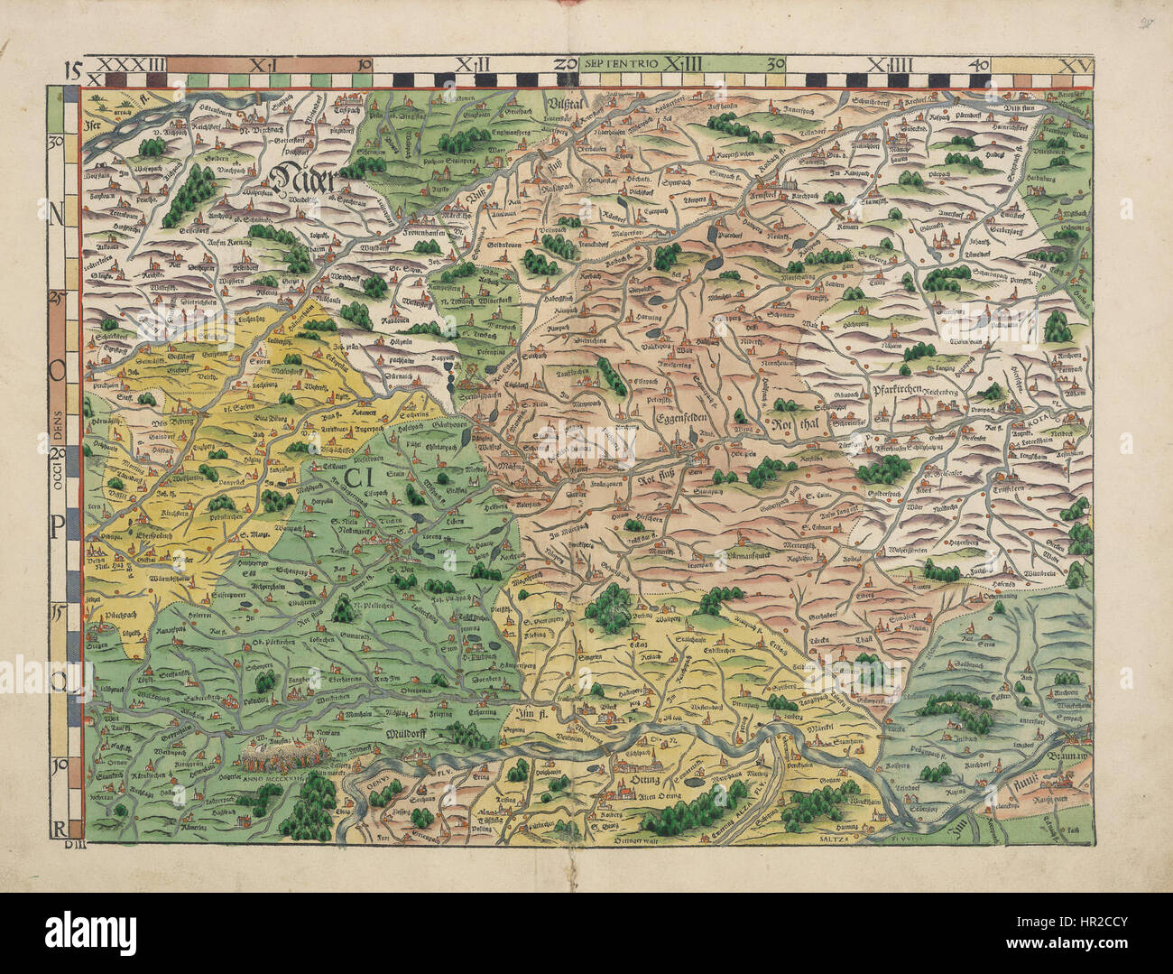 Philipp Apian - Bairische Landtafeln von 1568 - Tafel 15 Stock Photo ...