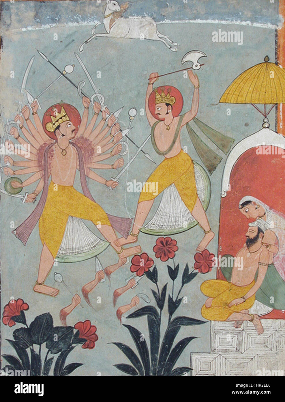 This depiction of Parasurama, a Hindu warrior god, shows him attacking ...