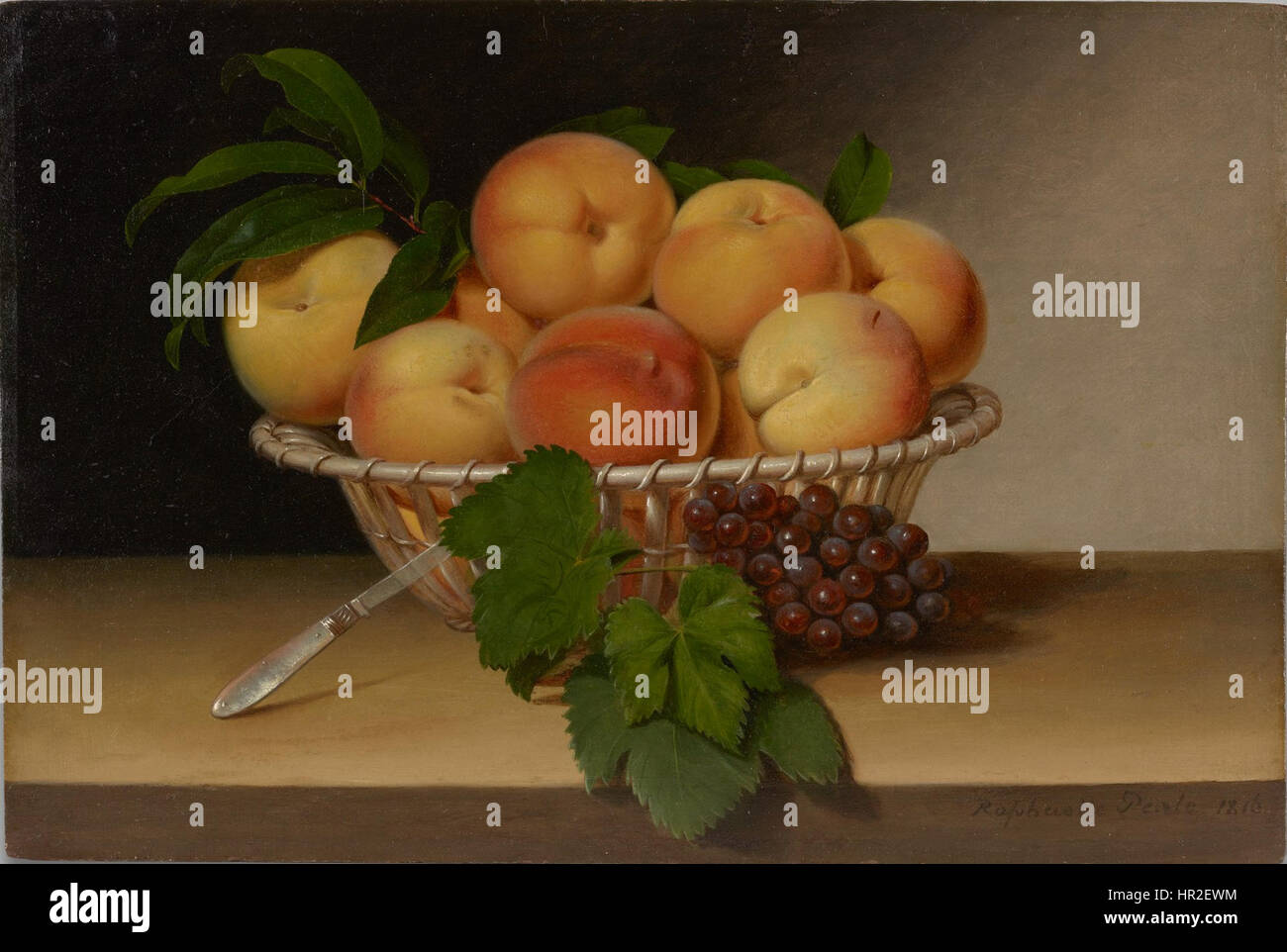 Still Life Basket of Peaches by Raphaelle Peale 1816 Stock Photo - Alamy