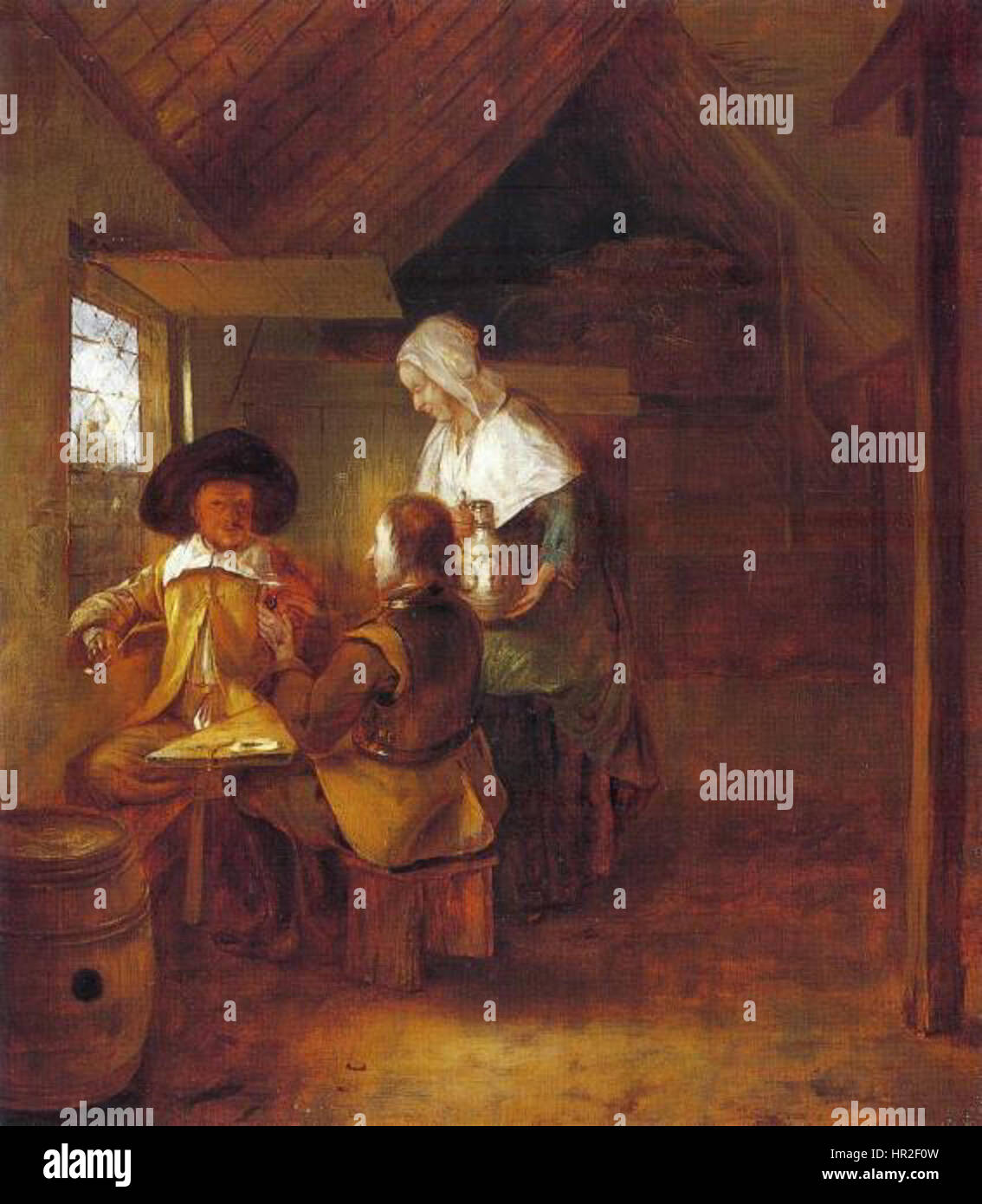 Pieter de Hooch - Two soldiers drinking with a serving woman 1650-1655 ...