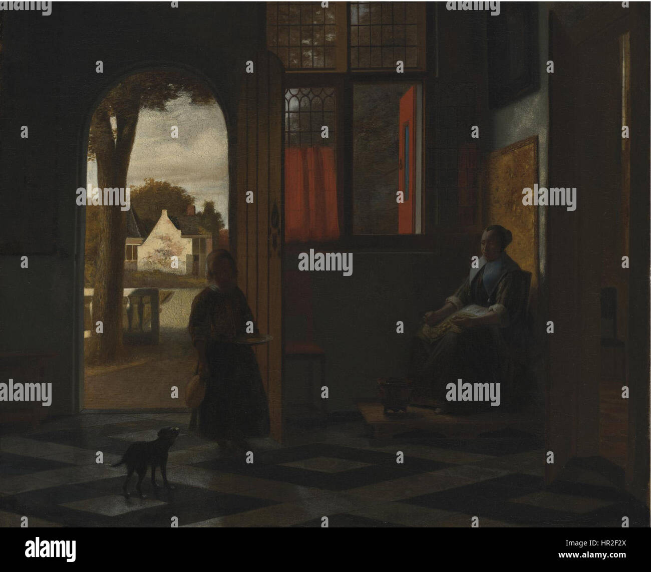 This 17th-century painting by Pieter de Hooch shows a woman seated by a ...