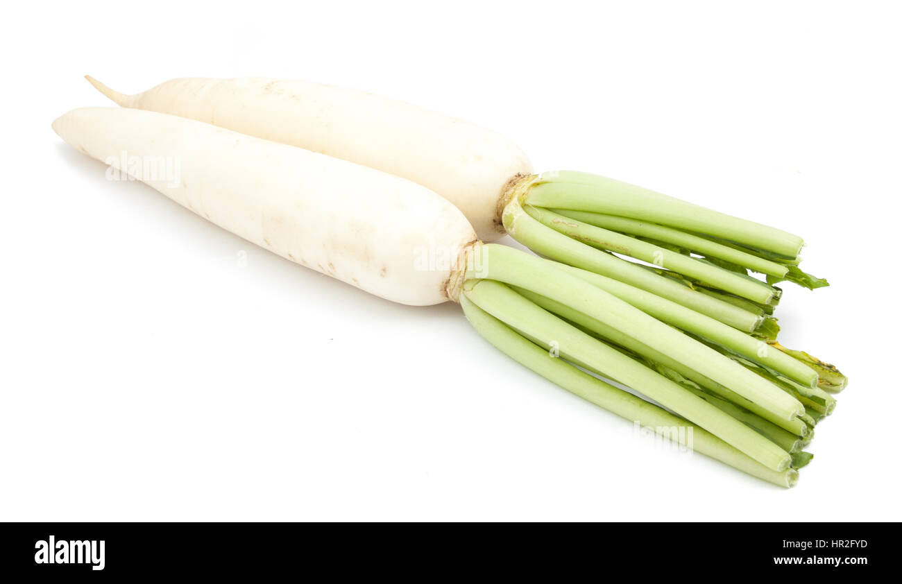 daikon radishes isolated on white background Stock Photo - Alamy
