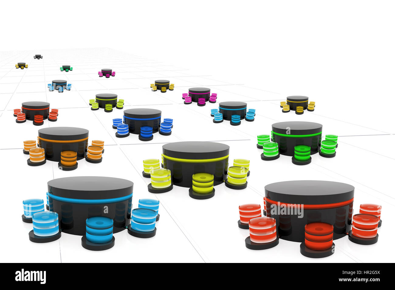 3d rendered cylinders to show a database concept on a tiled floor Stock ...