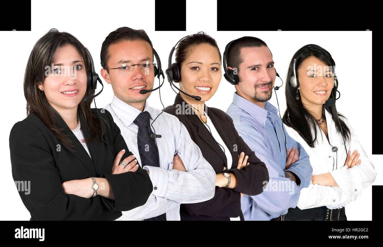customer service team over white - focus on first lady Stock Photo - Alamy