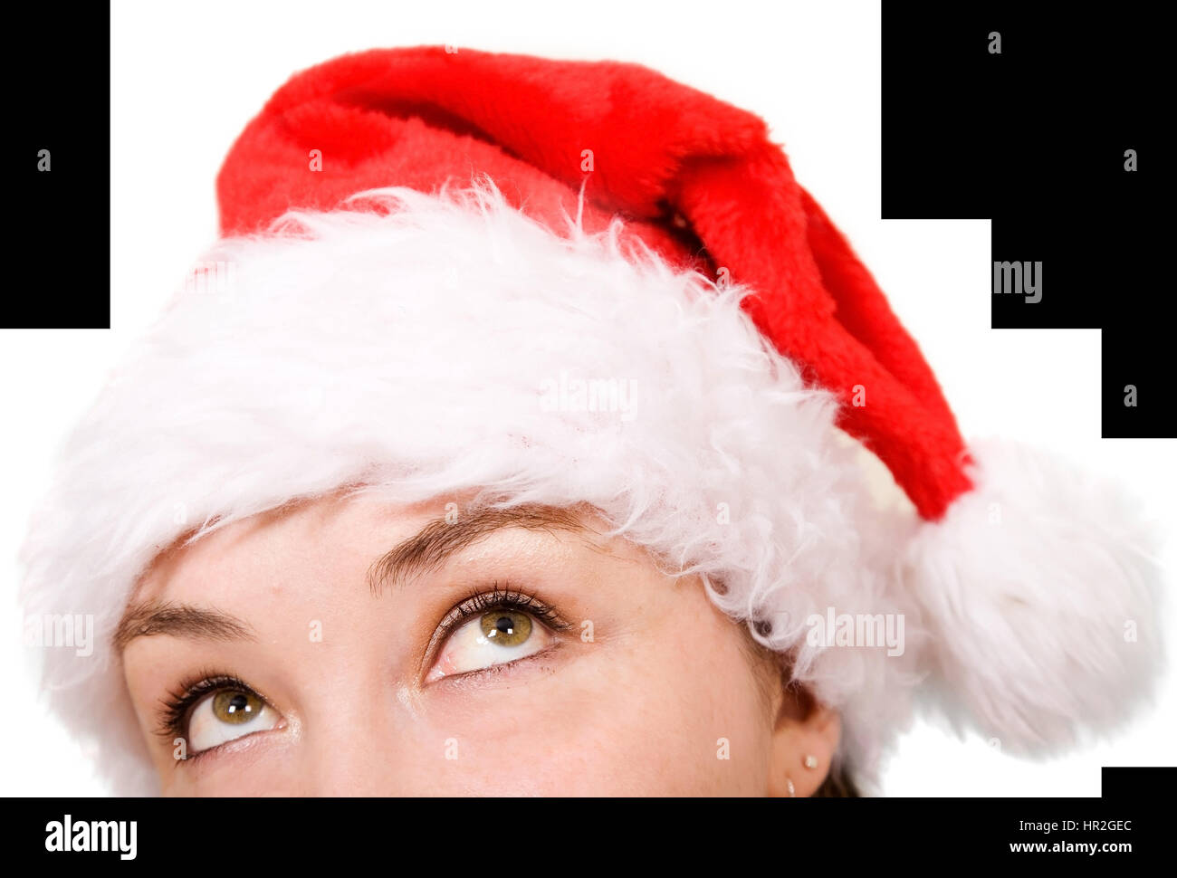 female santa looking up over a white background Stock Photo - Alamy
