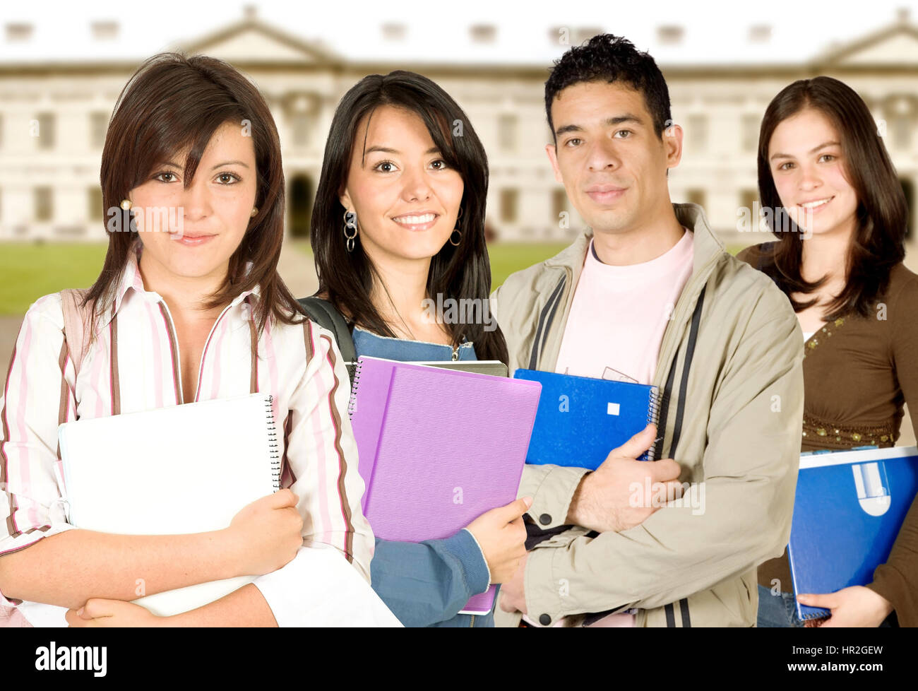 students at university - classic university in the background Stock ...