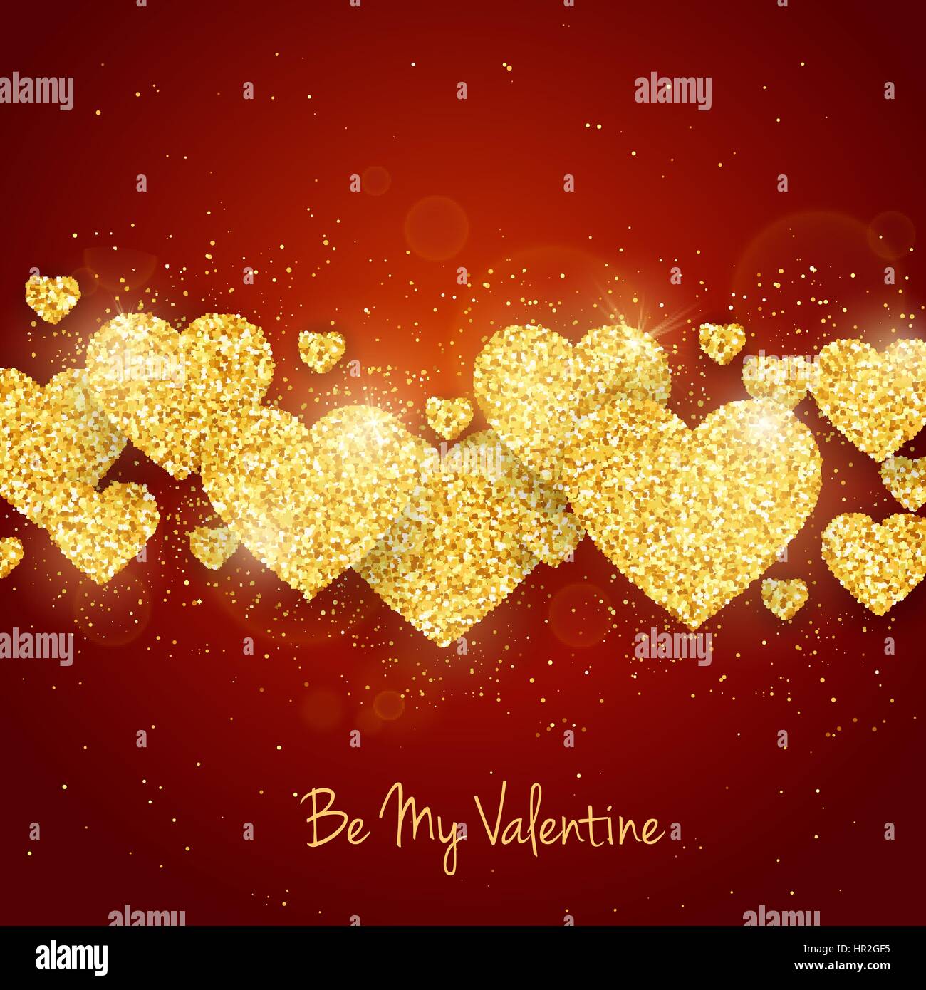 Vector Happy Valentines Day Greeting Card With Sparkling Glitter Gold
