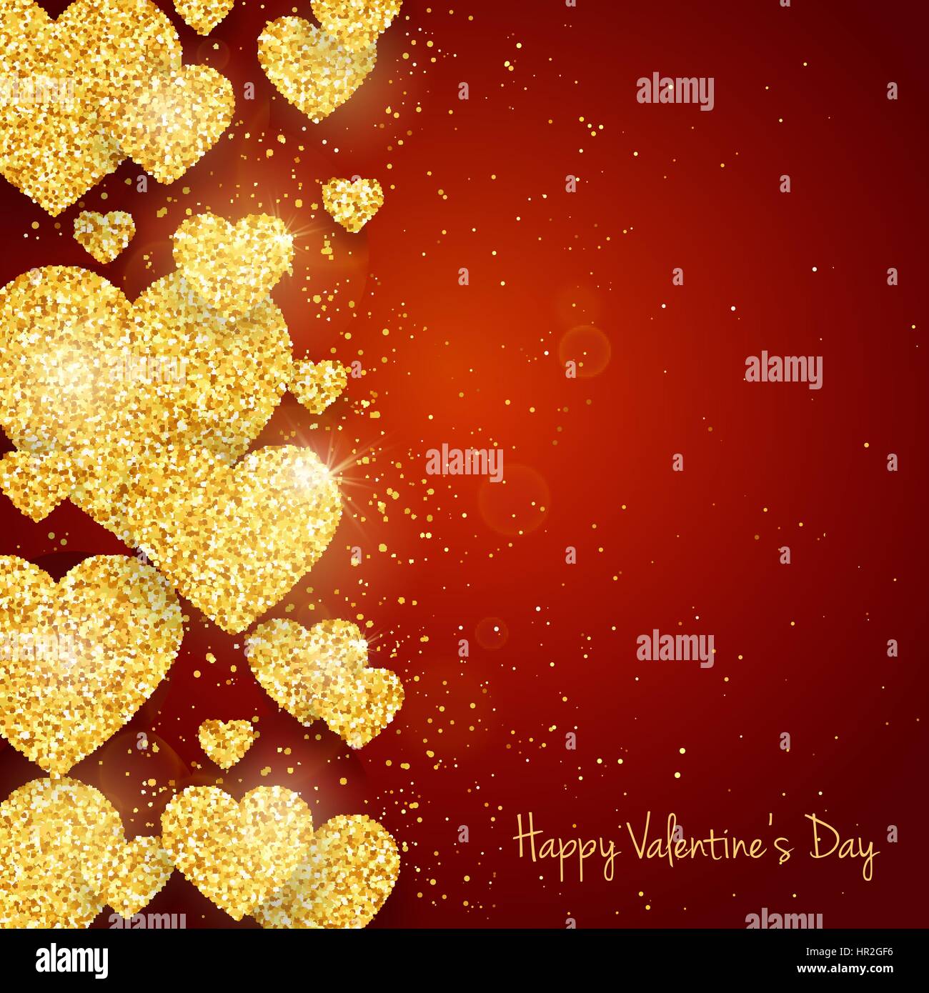 Vector Happy Valentines Day Greeting Card With Sparkling Glitter Gold