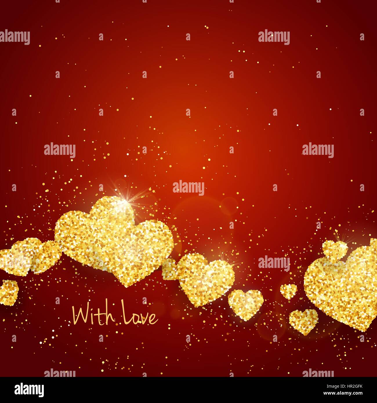 Vector Happy Valentines Day greeting card with sparkling glitter gold ...