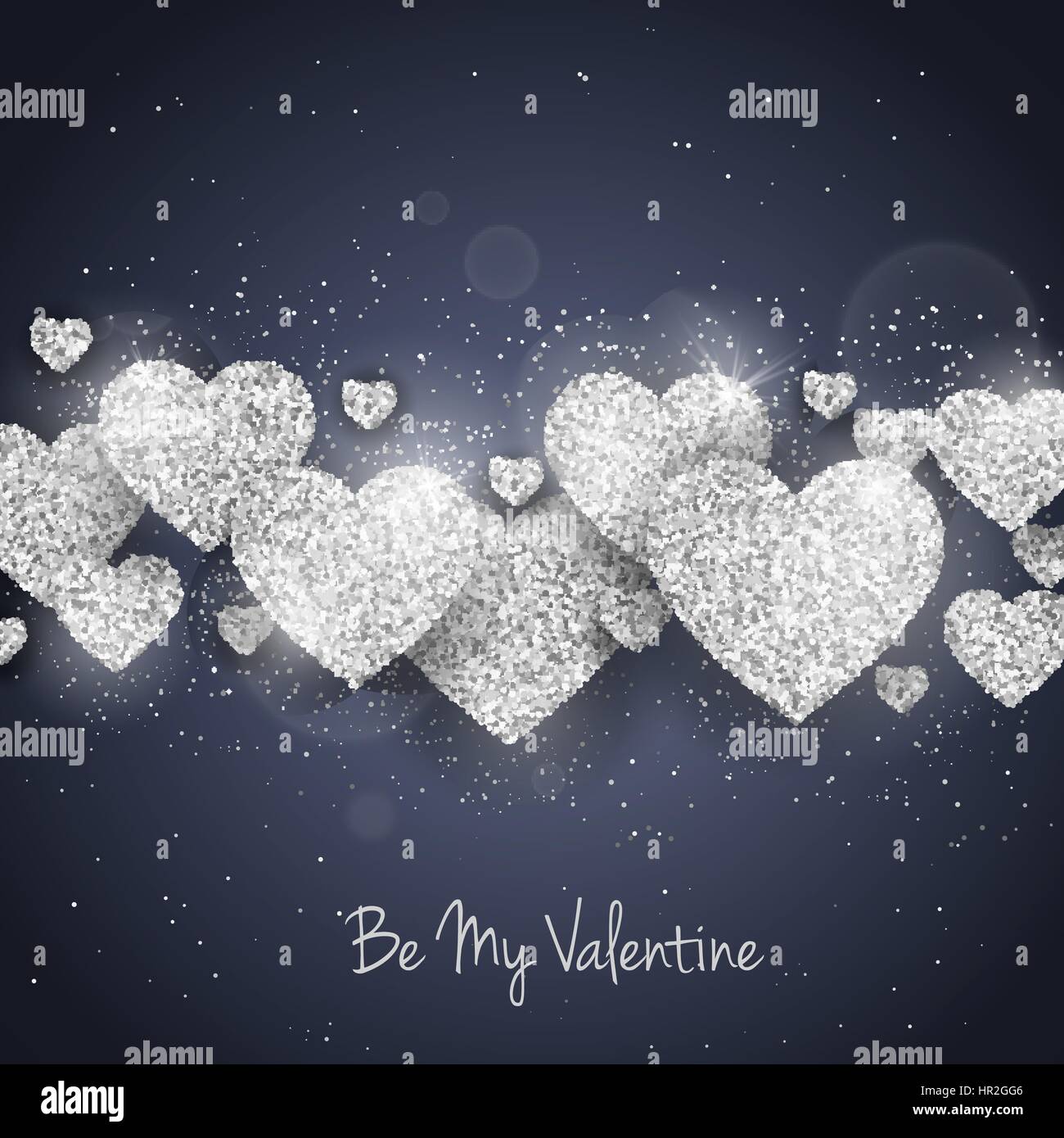 Vector Happy Valentines Day greeting card with sparkling glitter silver ...