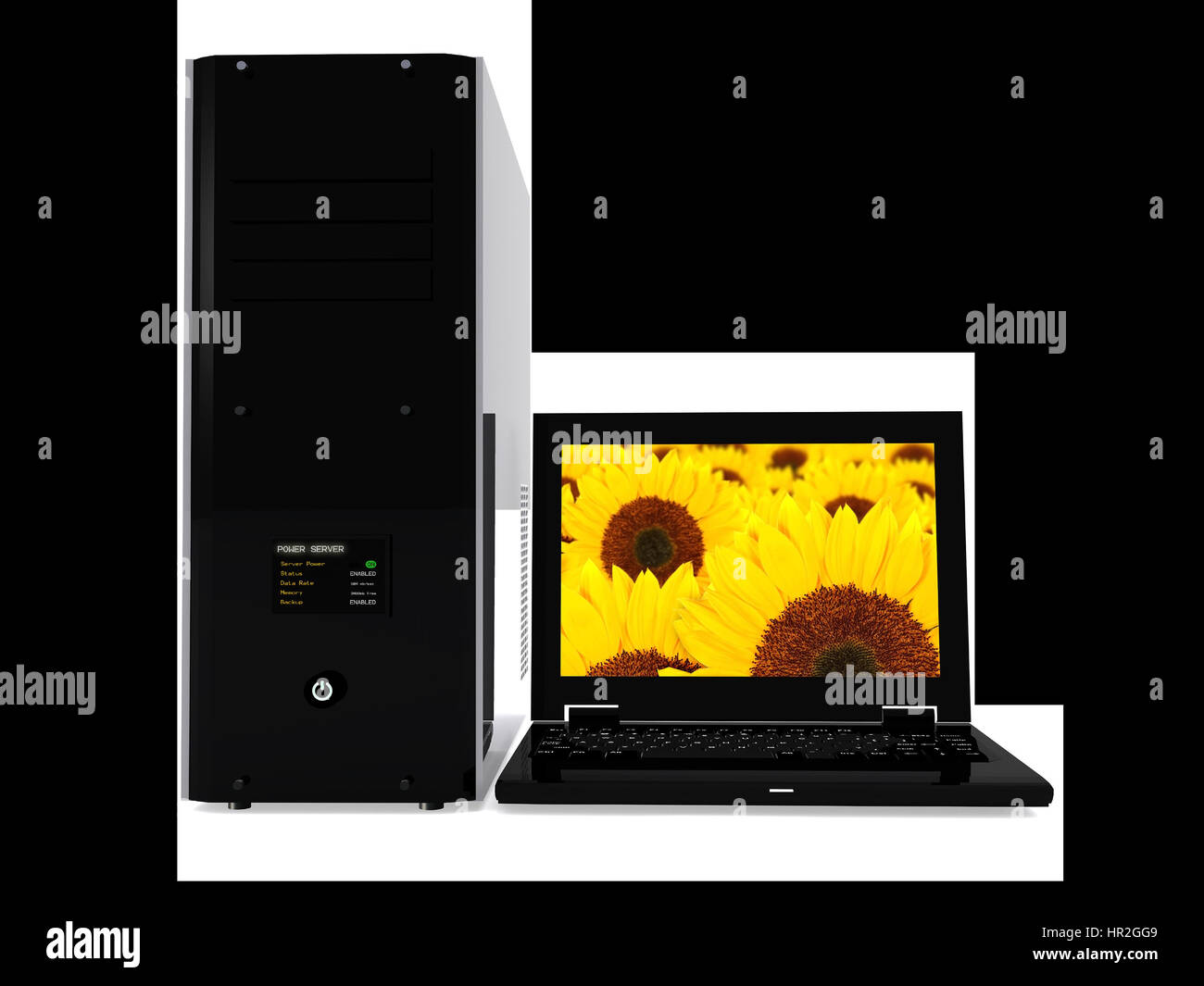 laptop and pc tower over a white background - high resolution 3d render ...