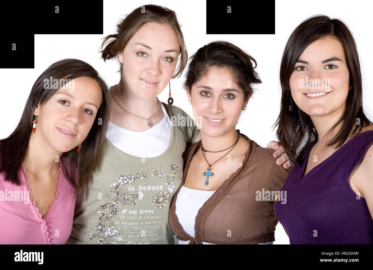 girl friends portrait over a white background Stock Photo - Alamy