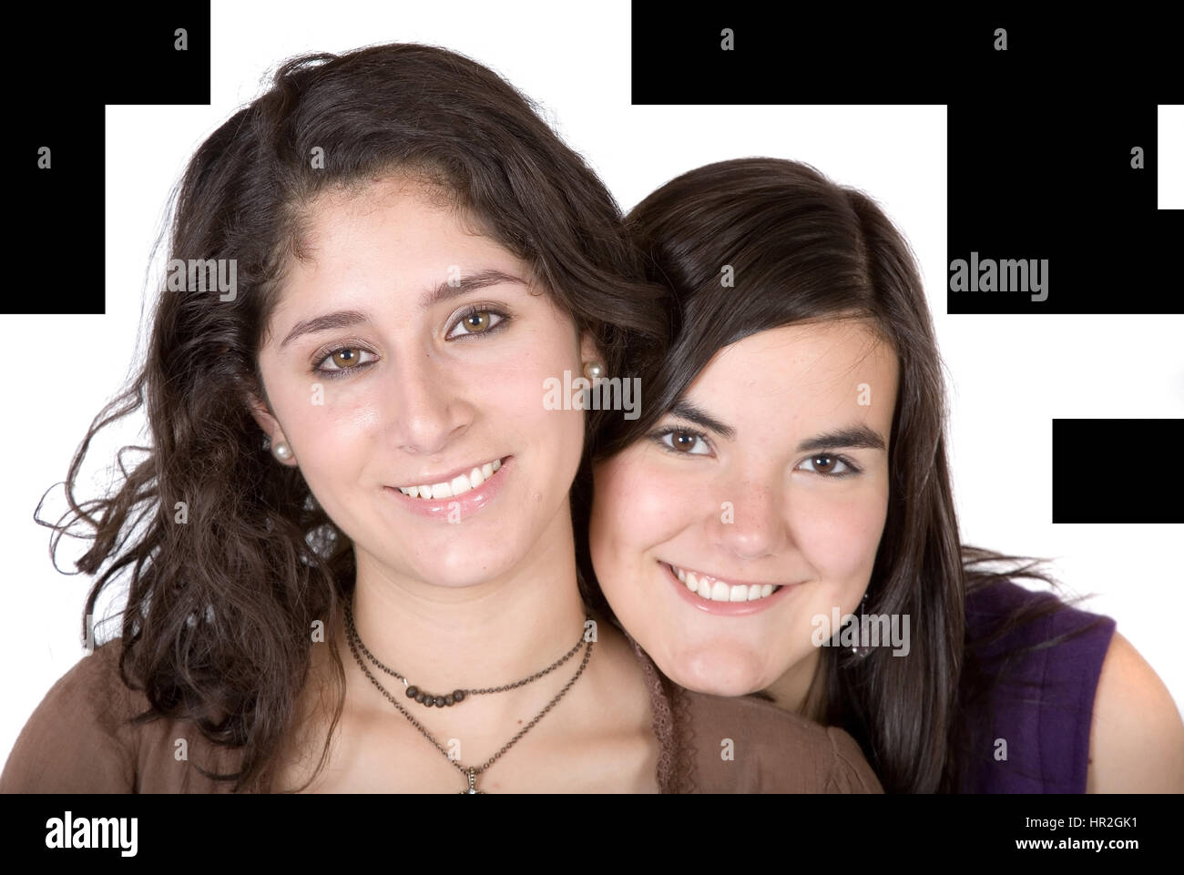 girl friends smiling over a white background Stock Photo - Alamy