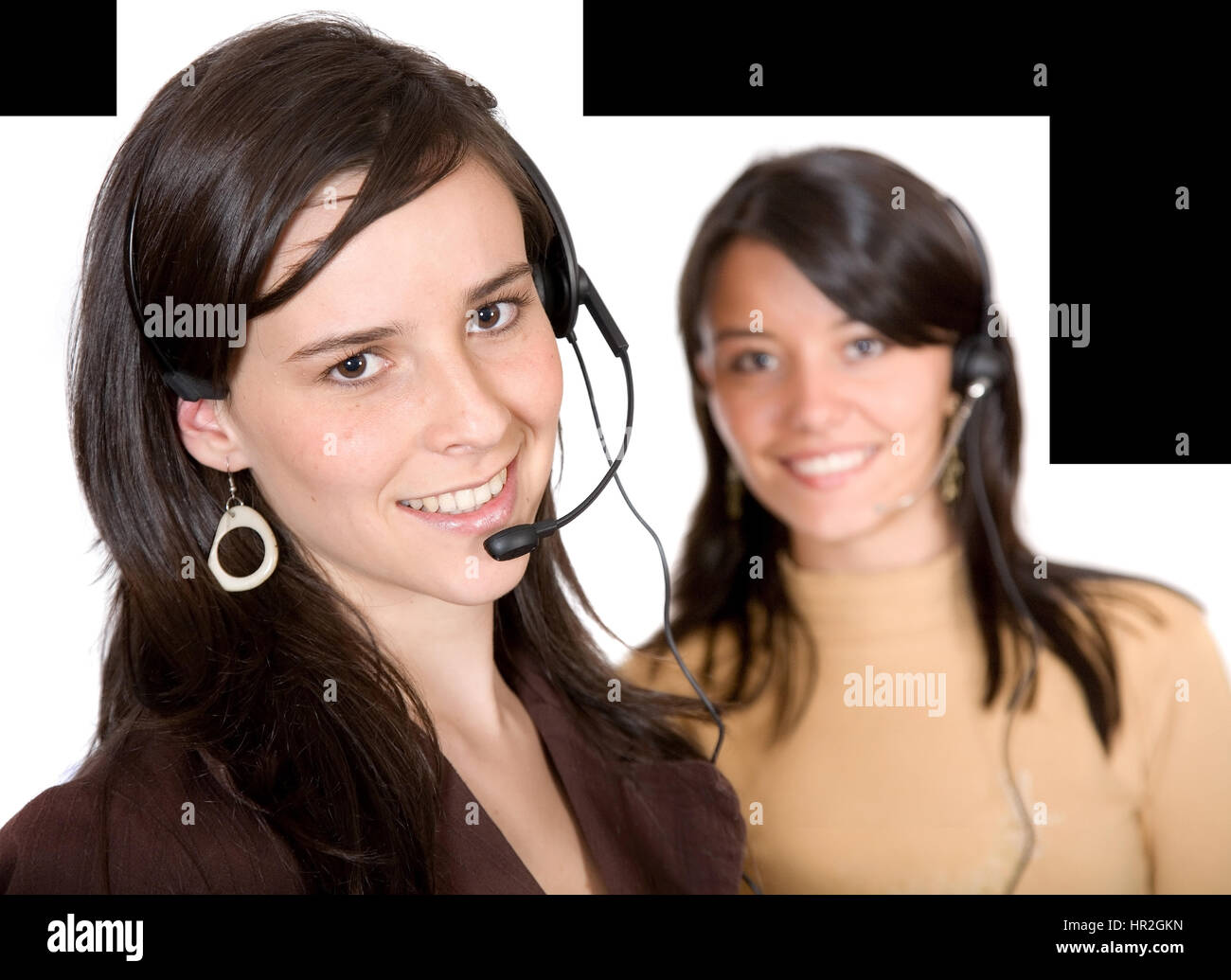 beautiful customer service advisors over a white background Stock Photo ...