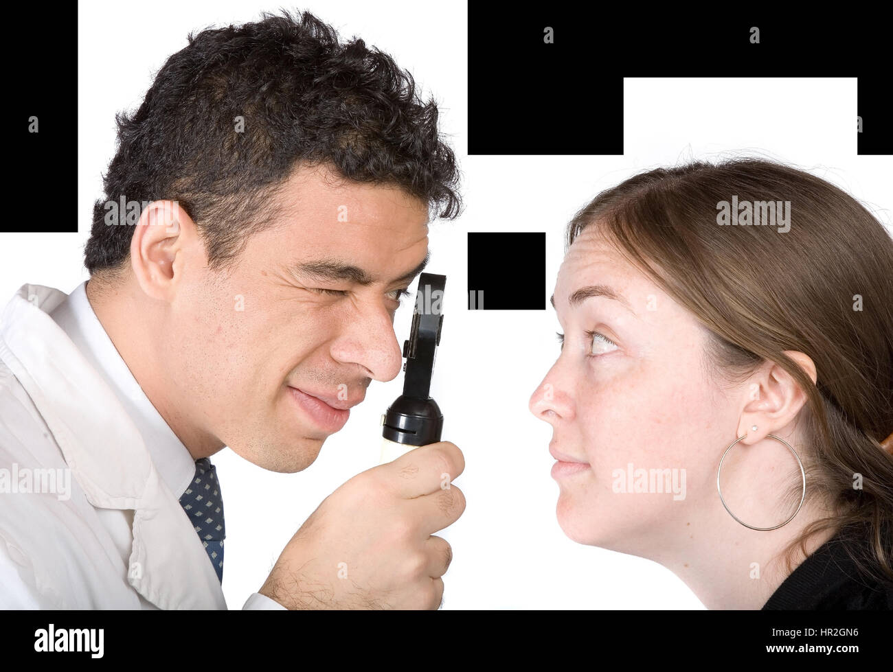 eye test - doctor and patient over a white background Stock Photo - Alamy