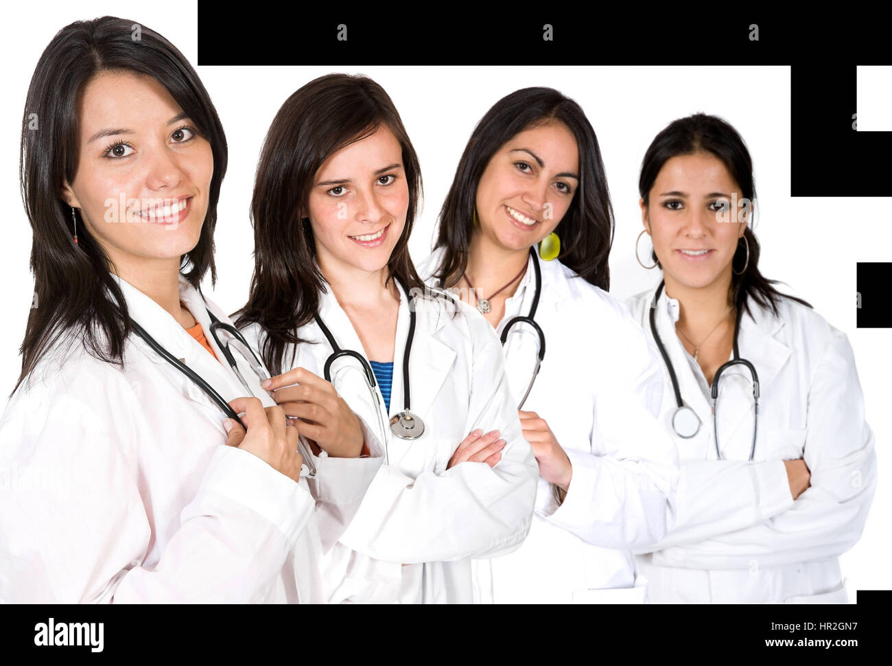 medical team with female doctors over a white background Stock Photo ...