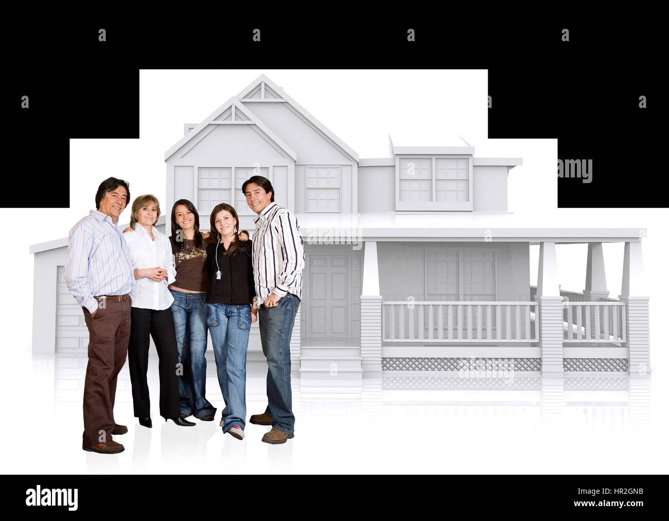 happy family home illustration on a white background with reflections ...