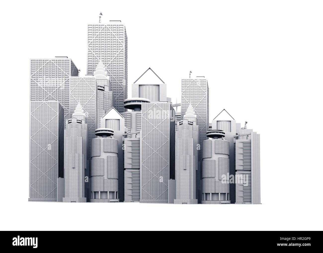 corporate buildings illustration made in 3d over white Stock Photo - Alamy