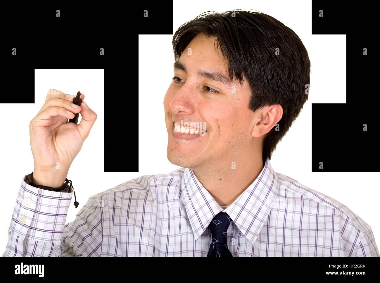 business man drawing something on screen over a white background Stock ...