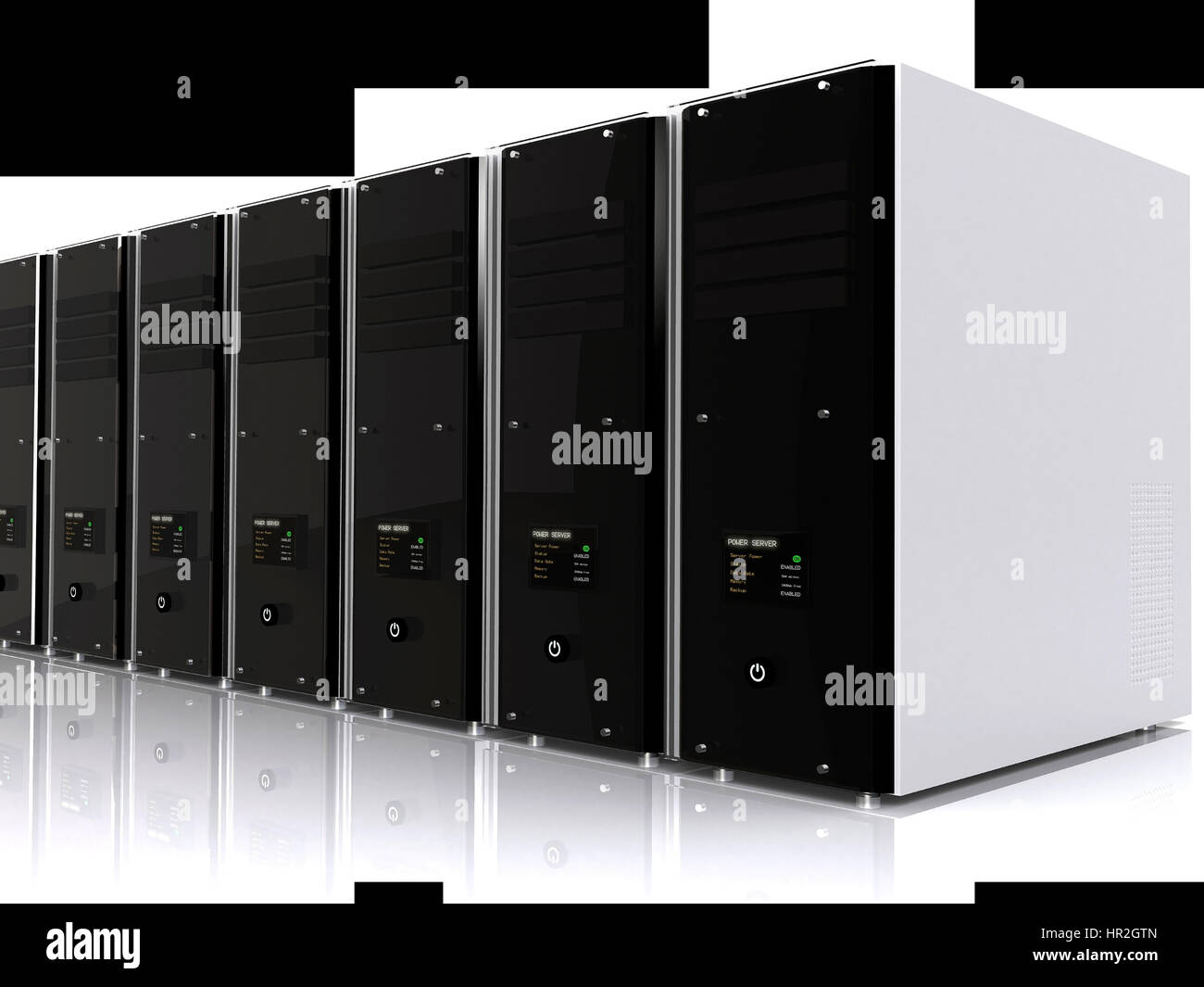 3d computer servers over a white background with a reflection on the ...