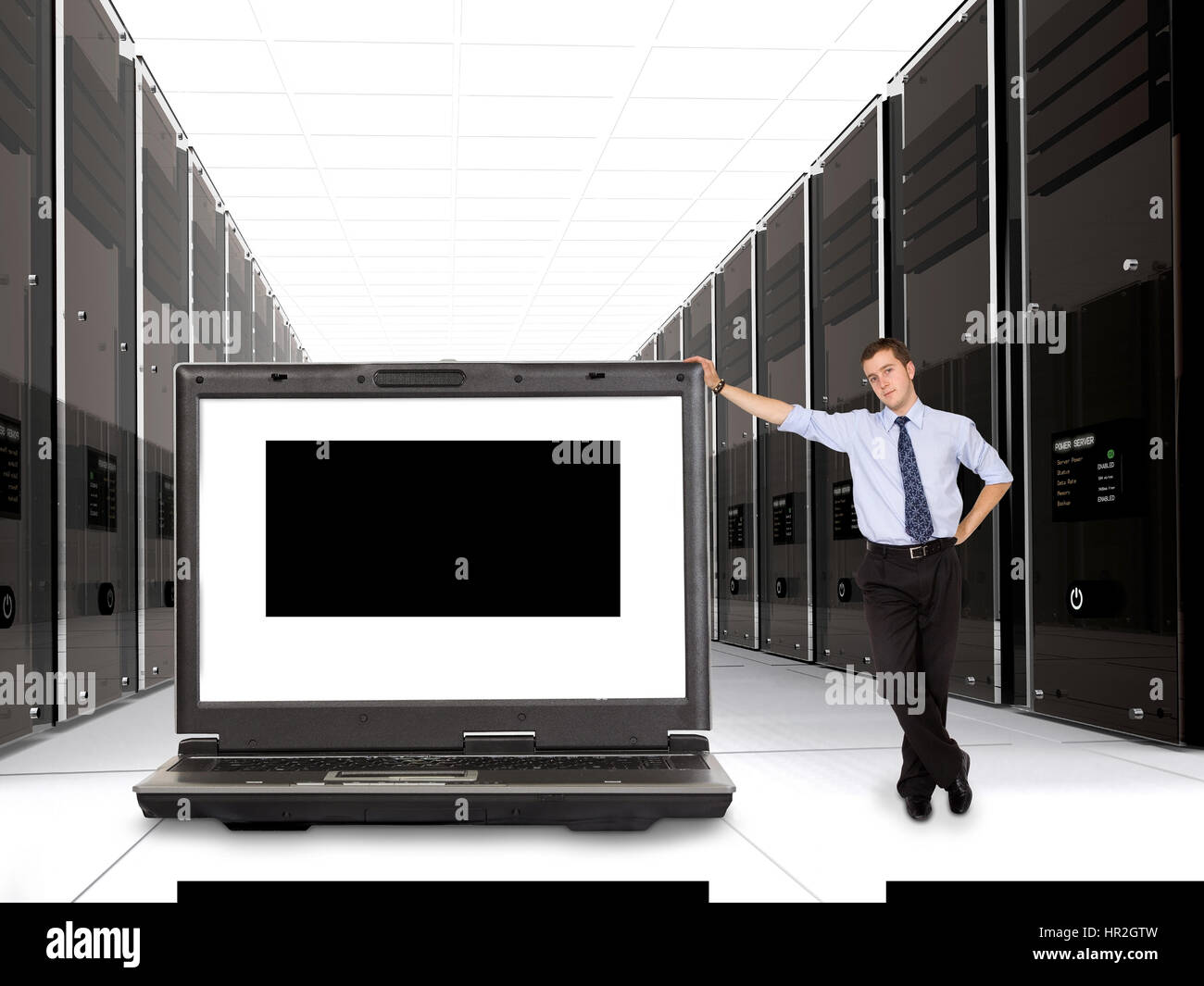 business servers made in 3d with their manager and a laptop in front ...