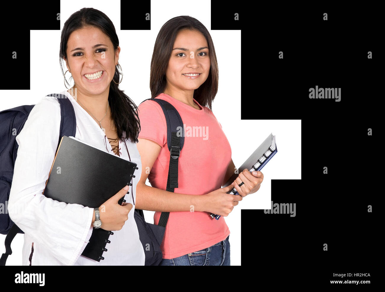 beautiful students looking very happy over white Stock Photo - Alamy