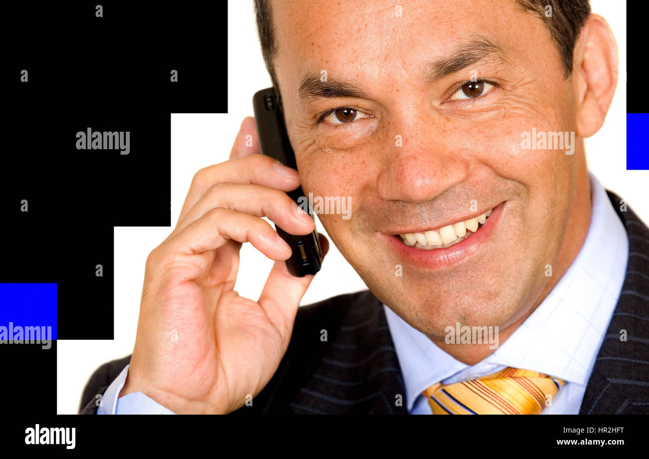 Business man on the phone in an office over a white background Stock ...