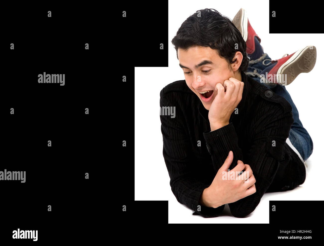 surprised guy on the floor looking at something next to him - place ...