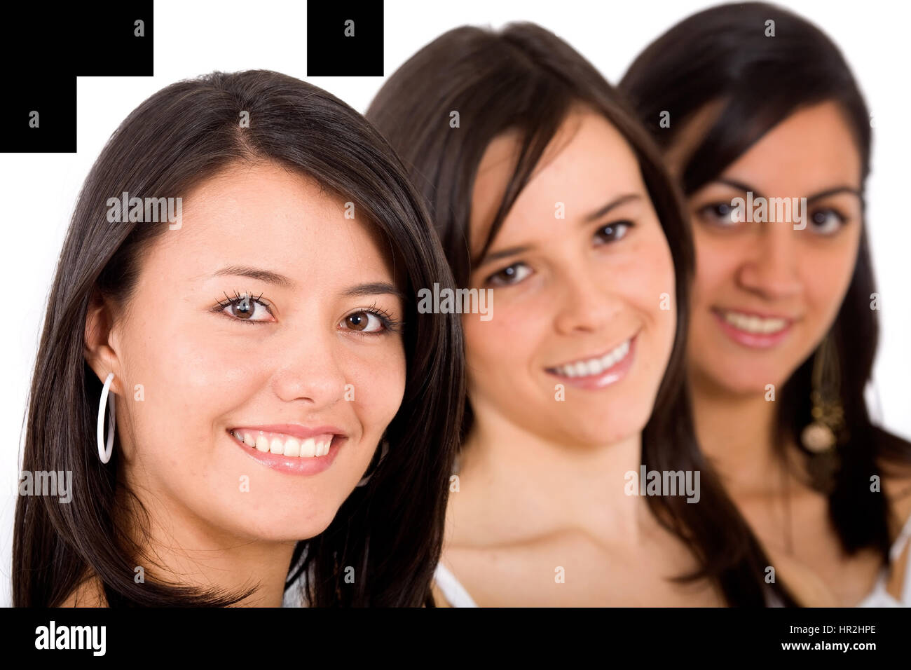 girl friends faces smiling - isolated over a white background Stock ...