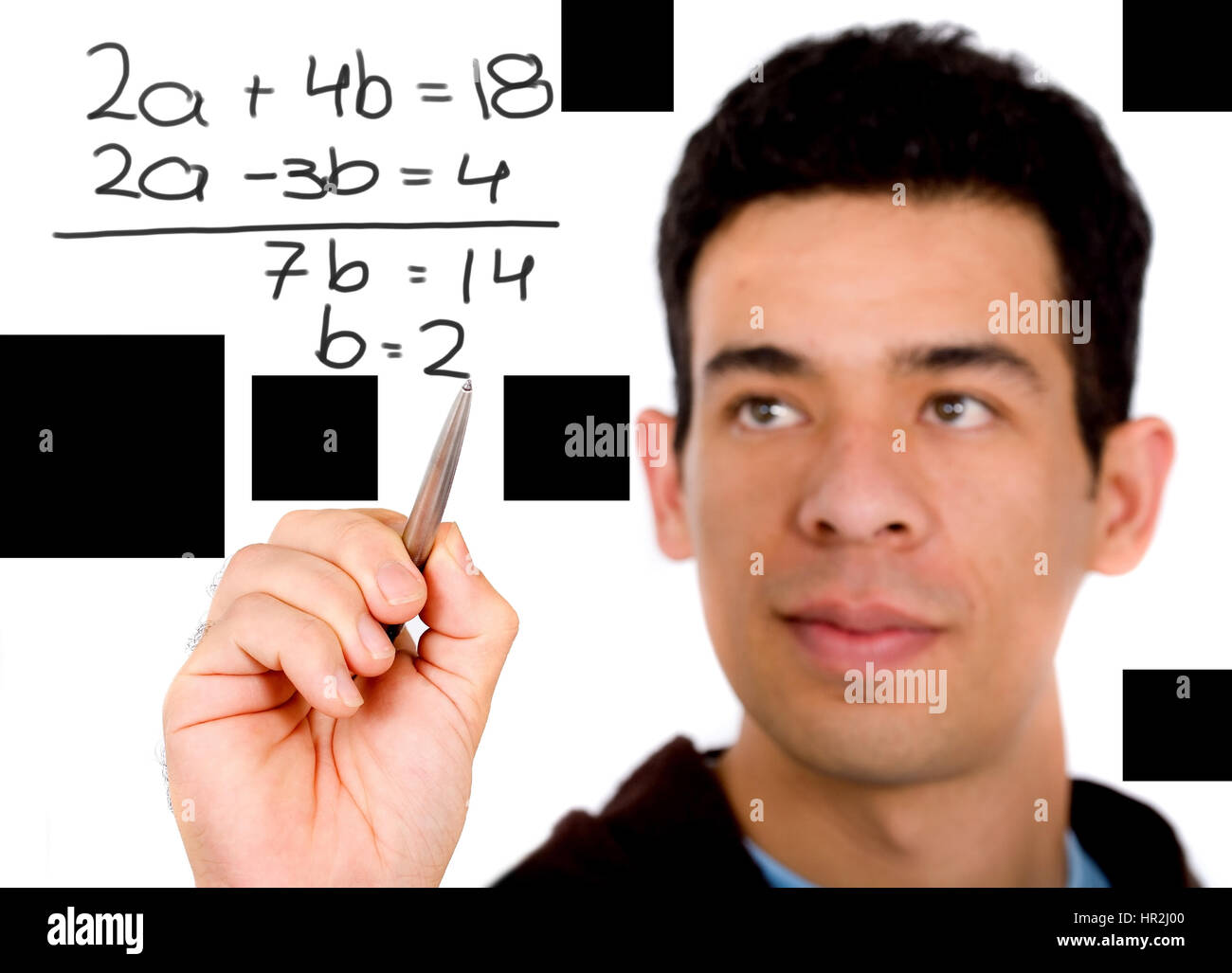 mathematics student solving a problem on the screen - isolated over a ...