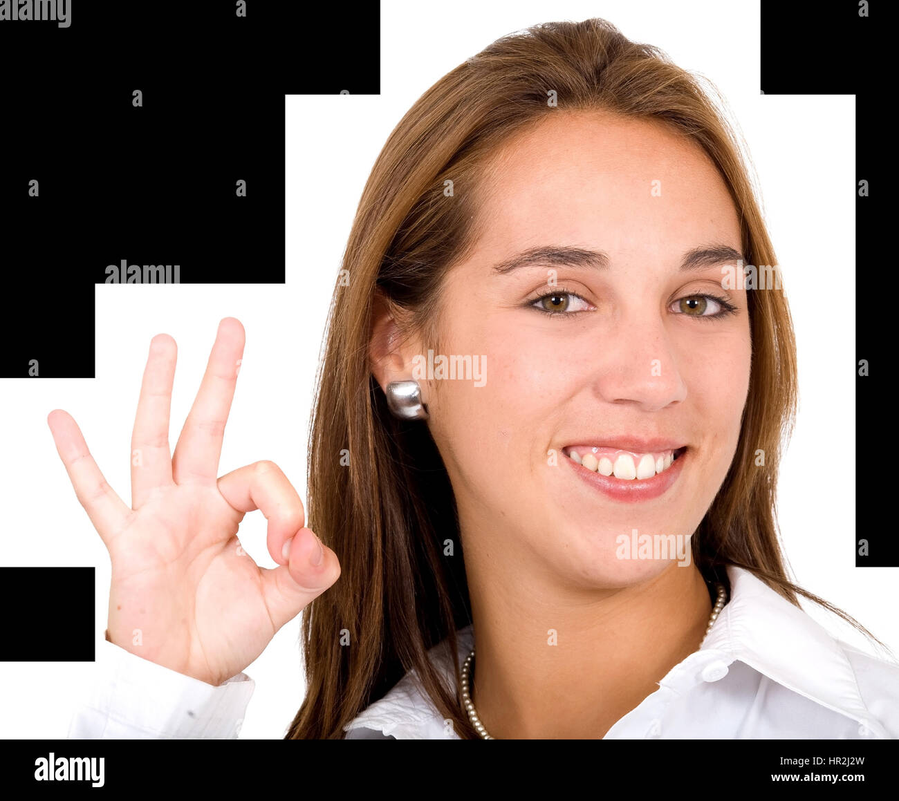 Business woman doing an ok sign smiling over a white background Stock ...