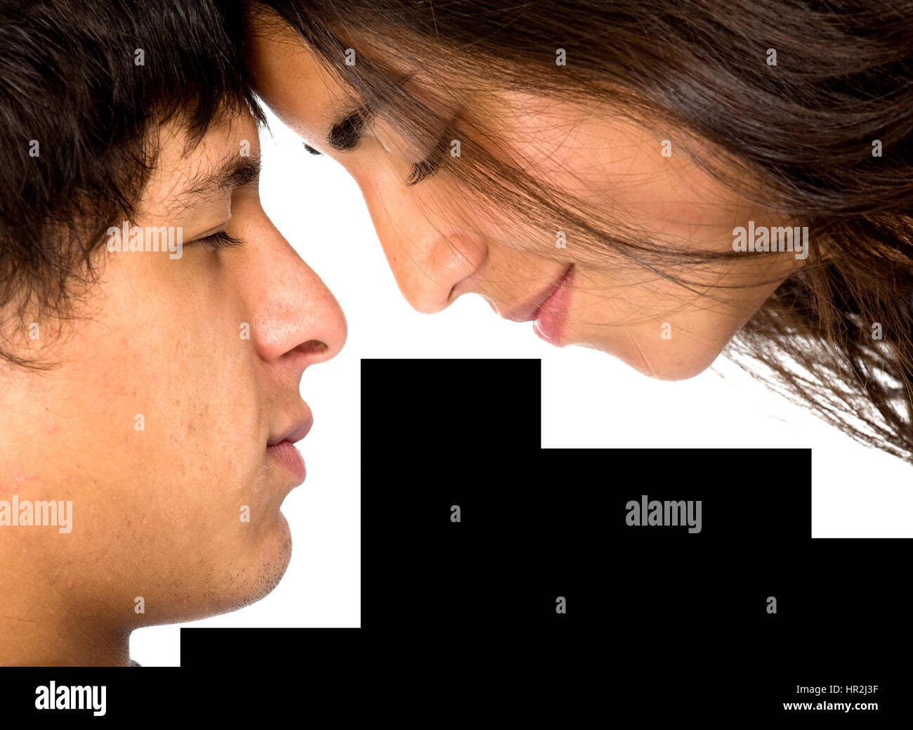 couple of lovers in love face to face - isolated over a white ...