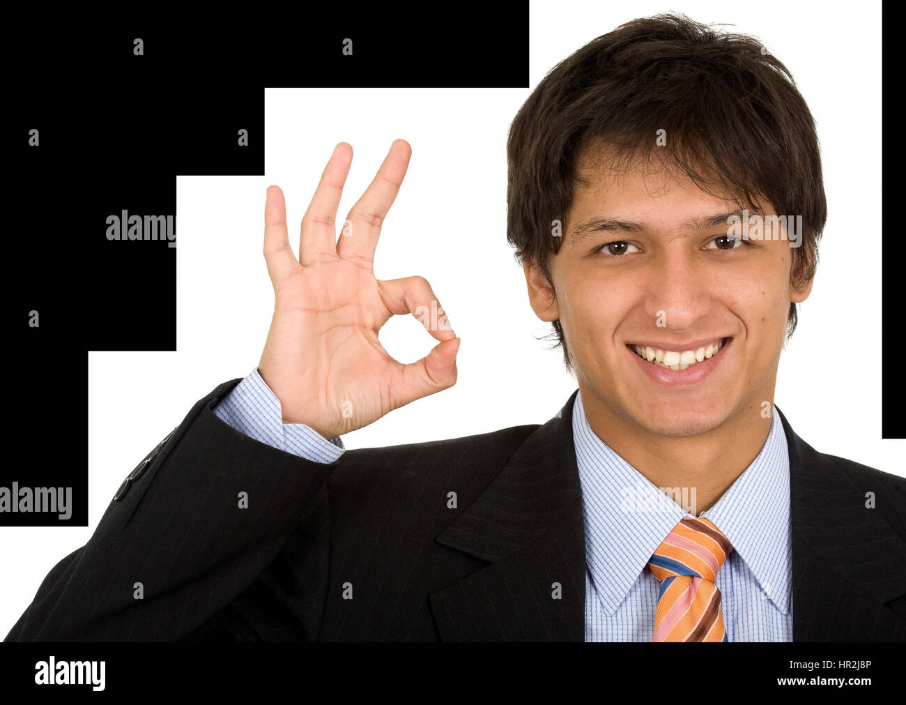 business man smiling doing the okay sign over a white background Stock ...