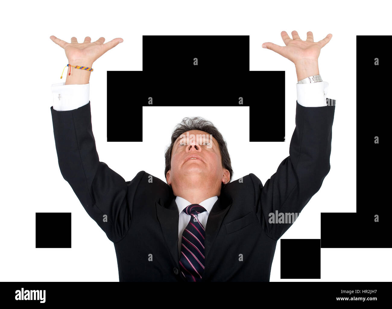business man pushing something up over a white background Stock Photo ...