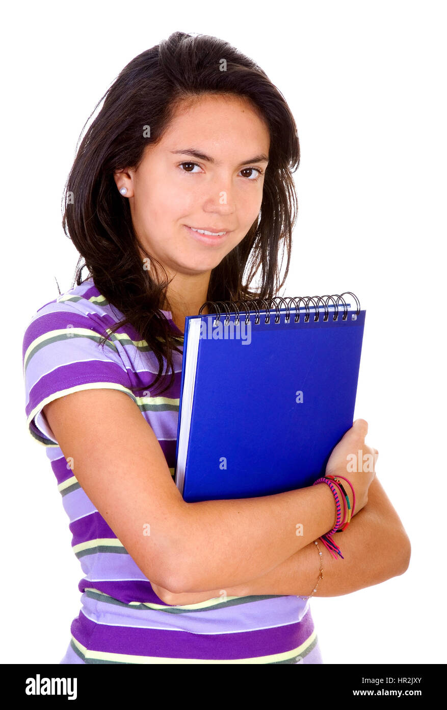 female student carrying notebooks over a white background Stock Photo ...