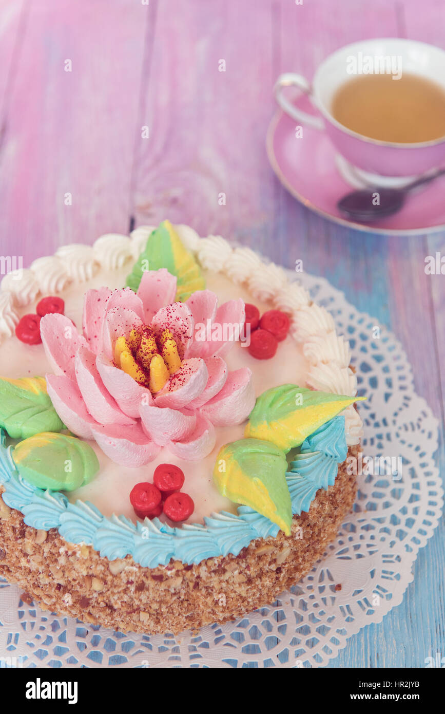 cakes on color background Stock Photo - Alamy