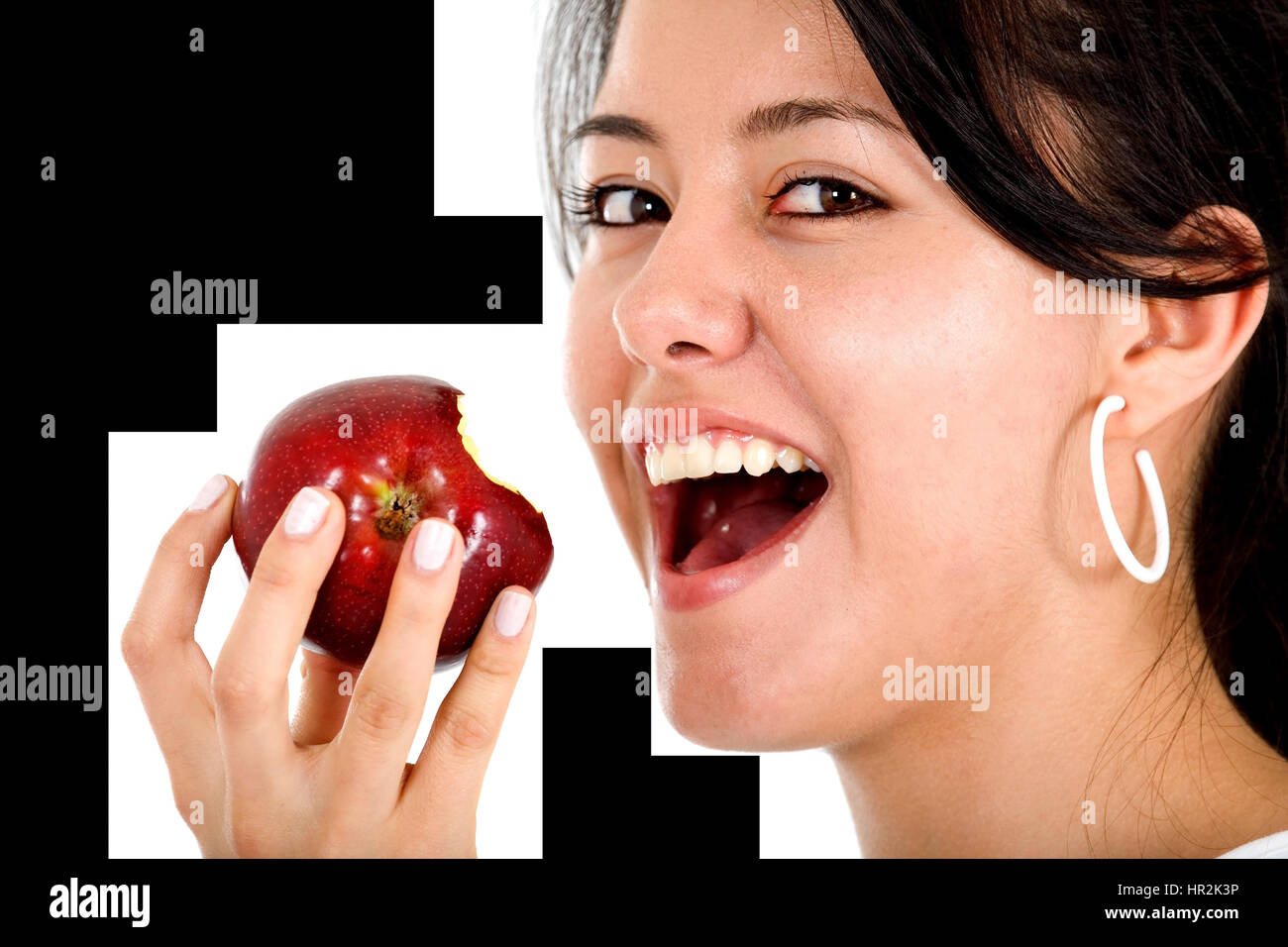 girl eating an apple isolated over a white background Stock Photo - Alamy
