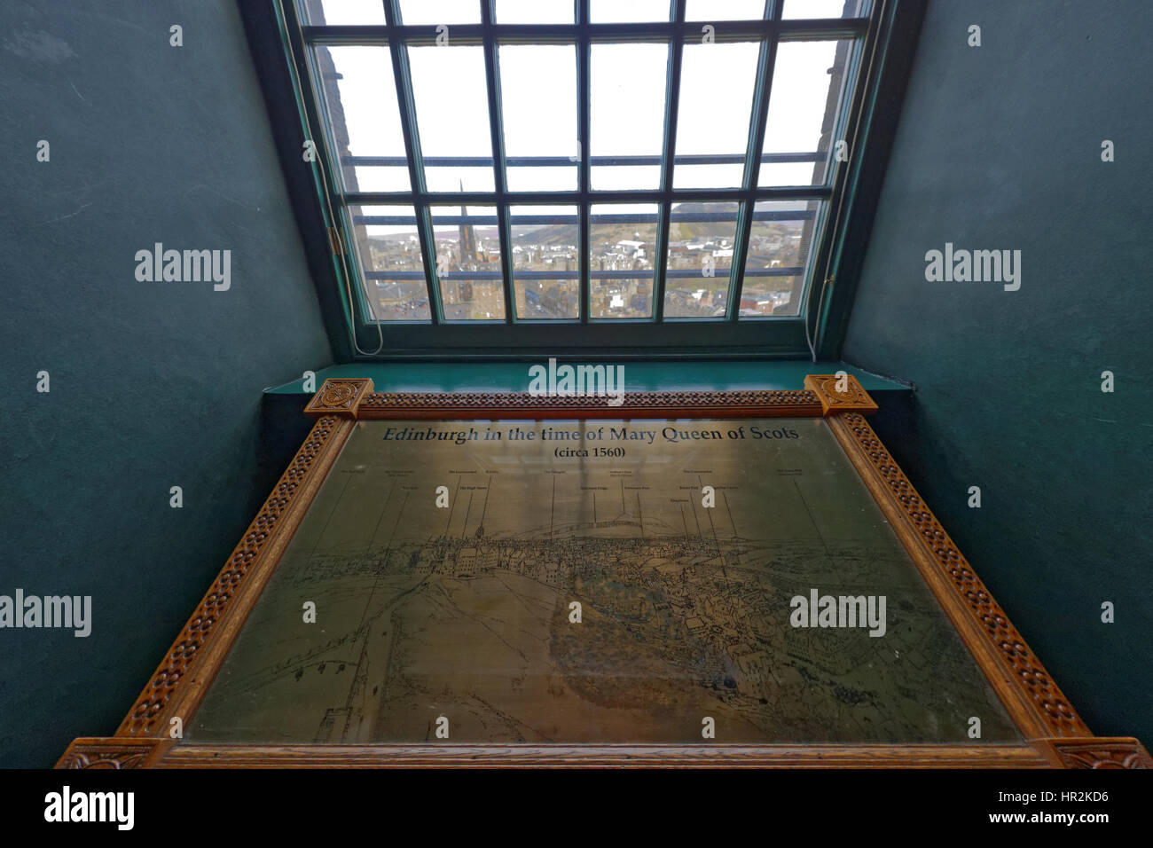 panoramic historical comparative view of Edinburgh on brass plaque in ...