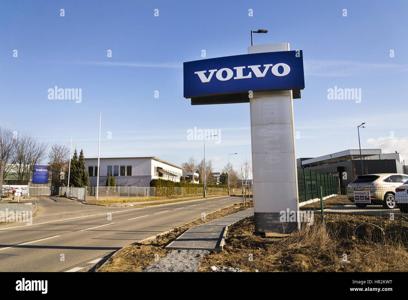 PRAGUE, CZECH REPUBLIC - FEBRUARY 25: Volvo car logo in front of ...