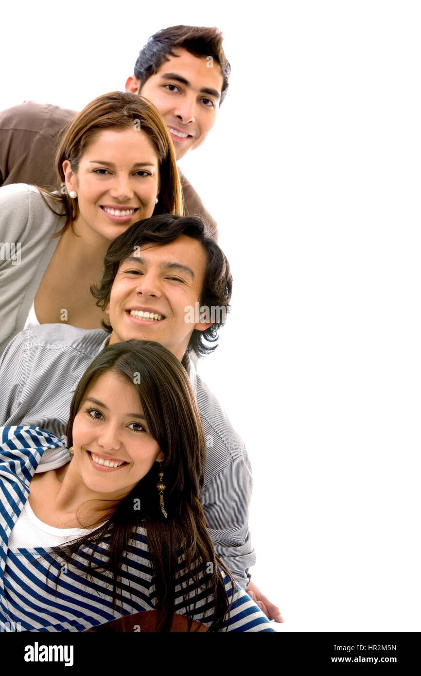 happy group of friends smiling isolated over a white background Stock ...