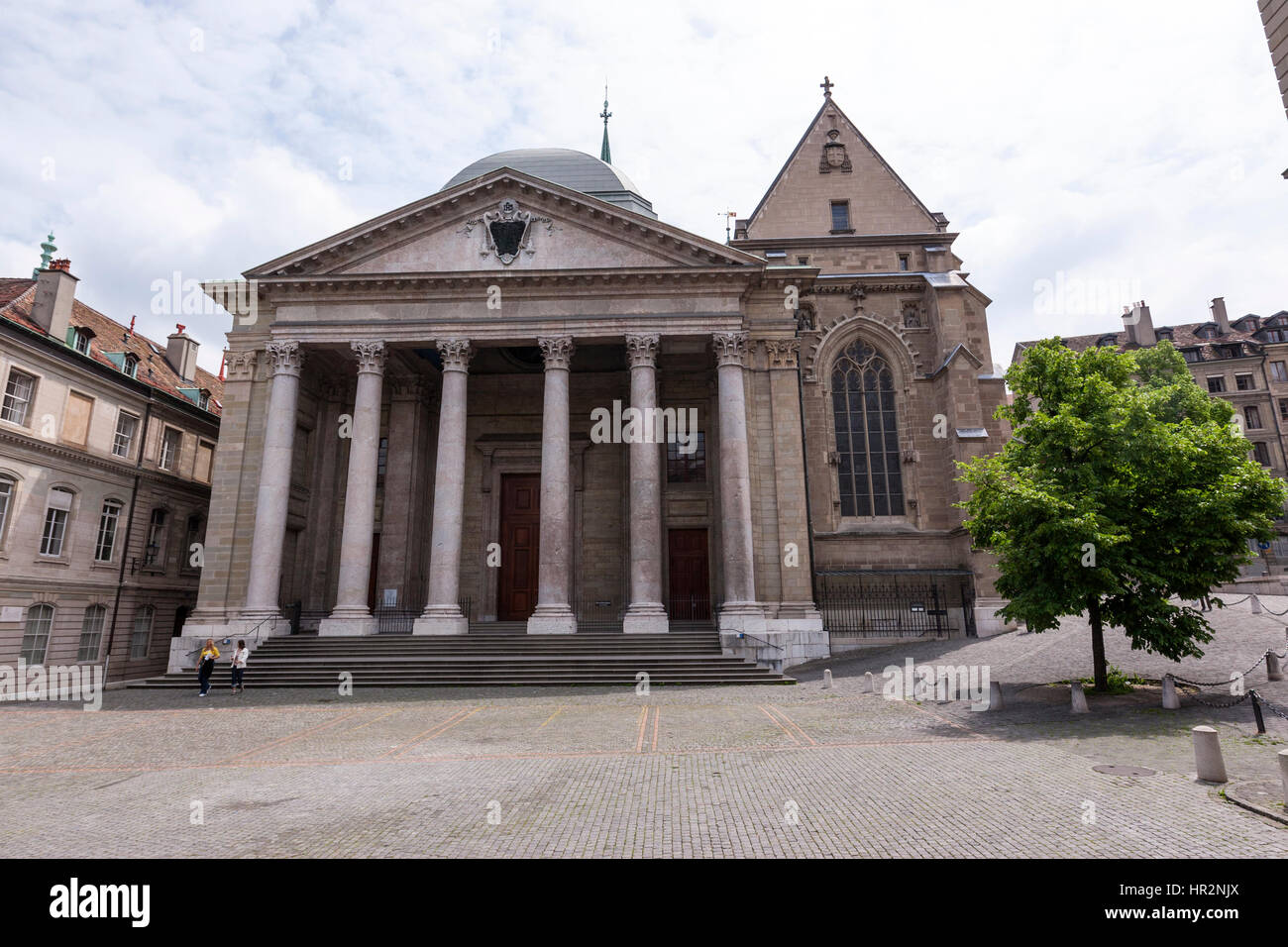 Front facade of the St. Pierre Cathedral, Geneva, Switzerland Stock ...
