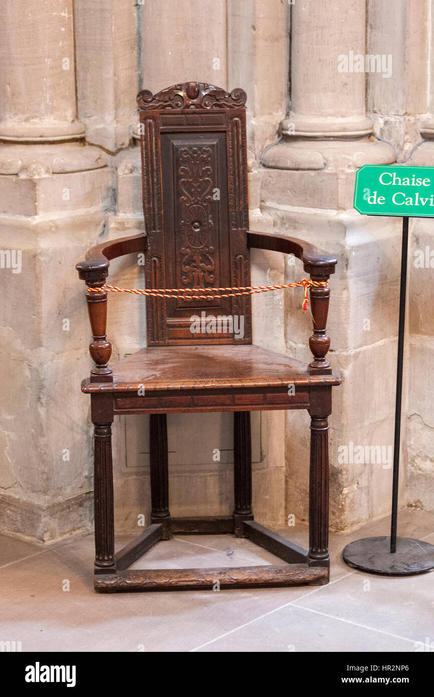 John Calvin's Chair in St. Pierre Cathedral, Geneva, Switzerland Stock ...