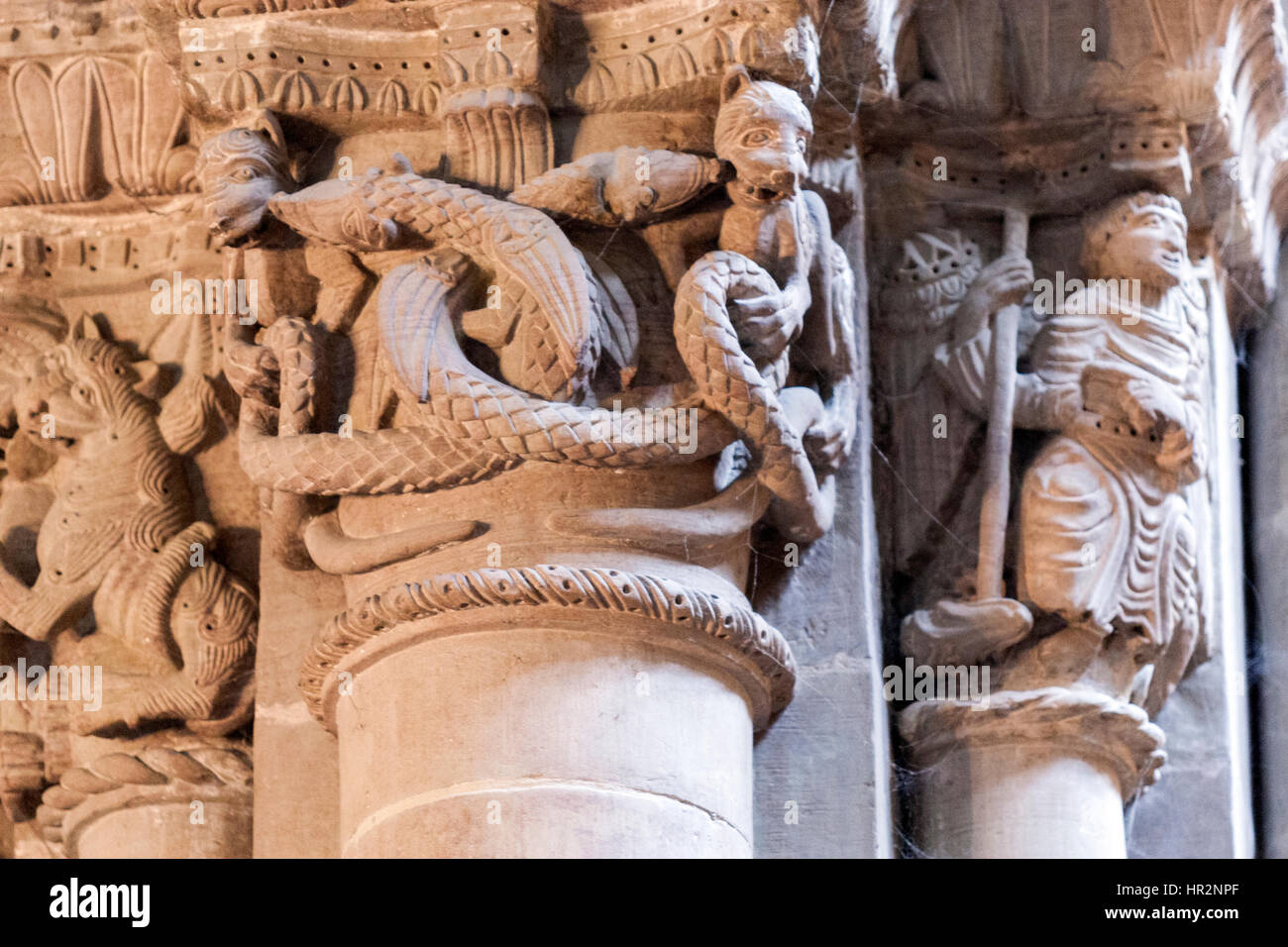 Stone carved capitals in St. Pierre Cathedral, Geneva, Switzerland ...