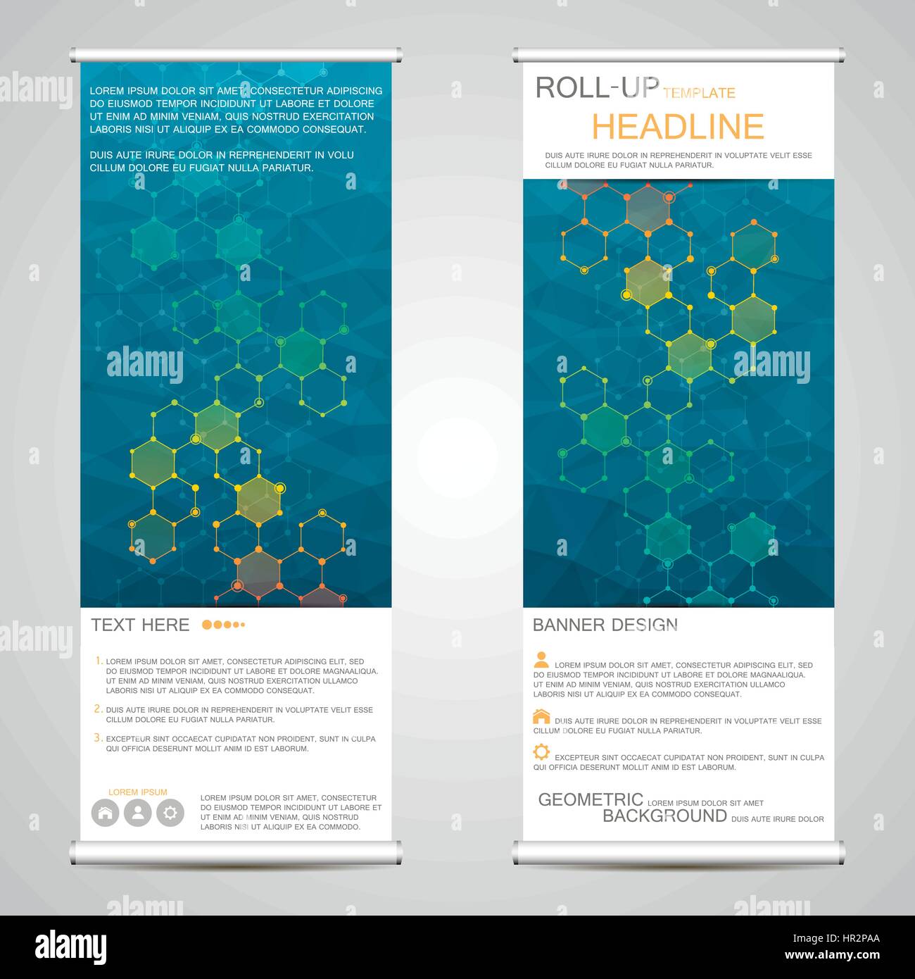 Roll-up banner stands for presentation and publication. Geometric ...