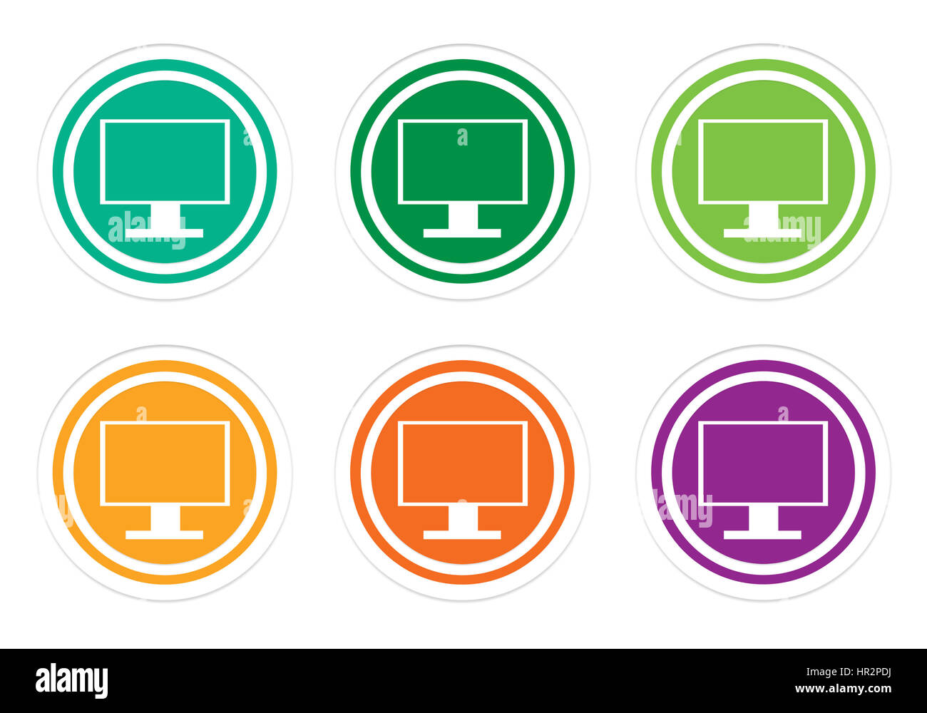 Set of rounded colorful icons with tv screen of computer monitor symbol ...