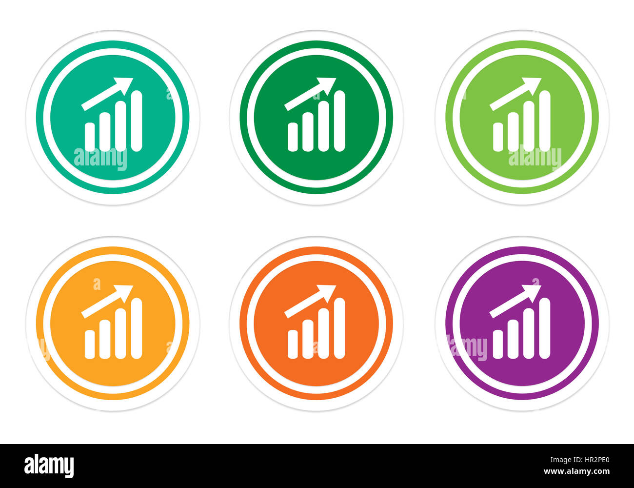 Set of rounded icons with success symbol in green, yellow, orange and ...